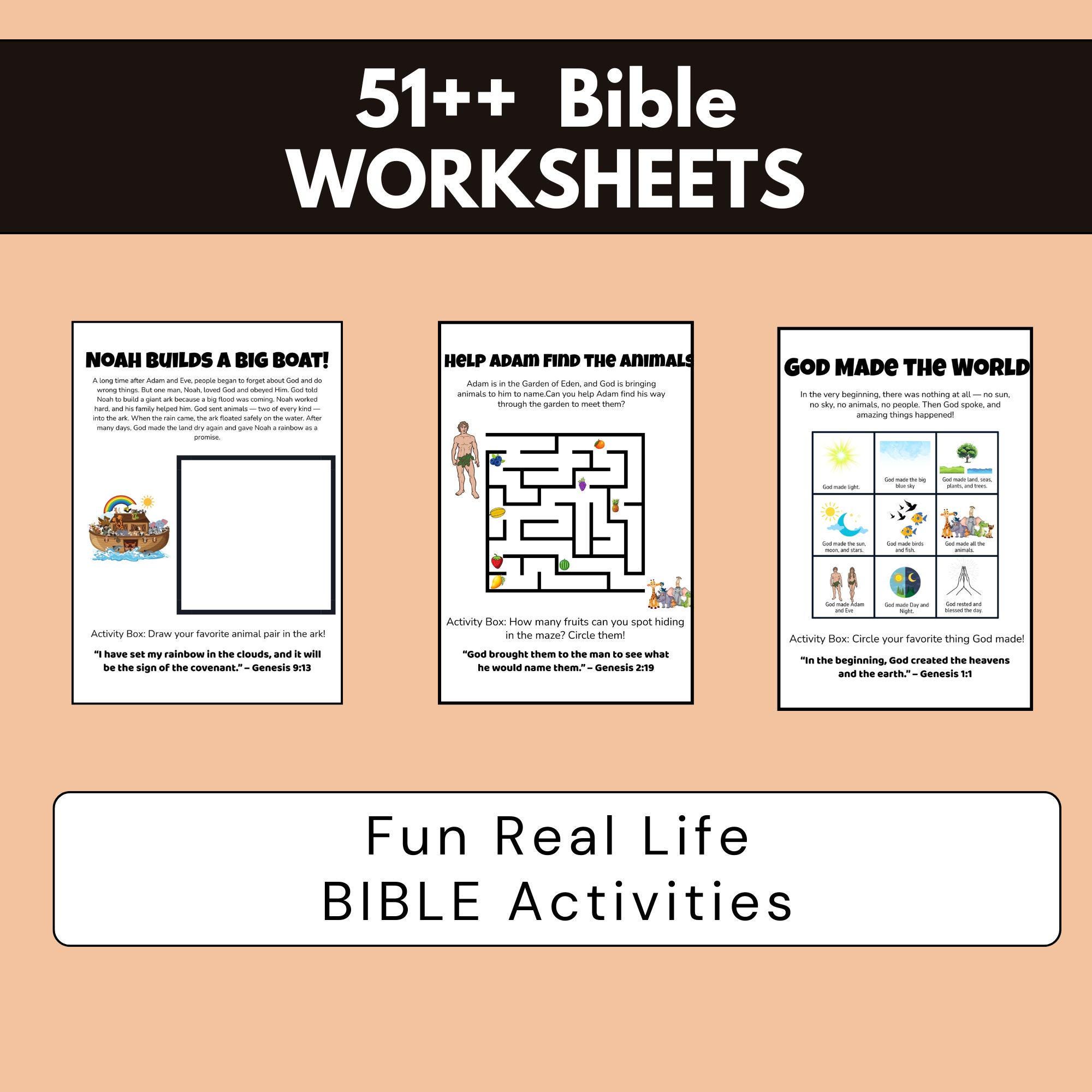 51++bible Activity Pack,bible Worksheets,sunday School Prints,bible ...