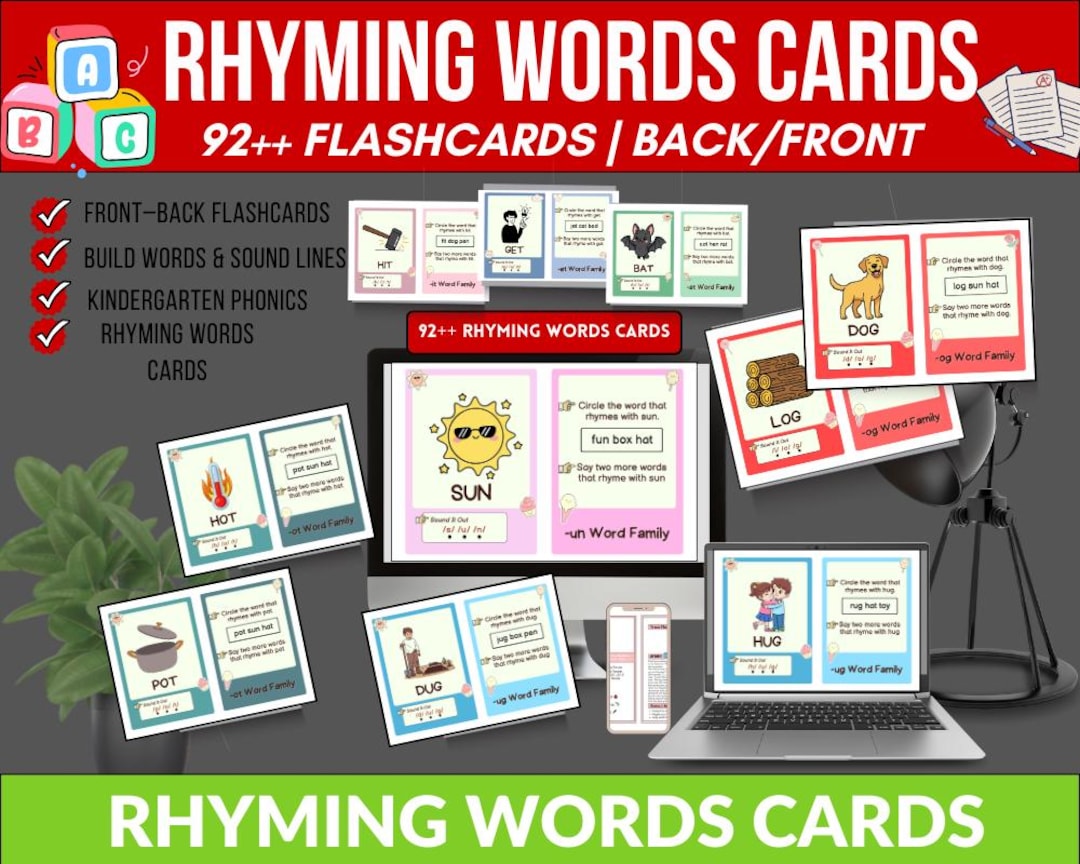 Rhyming Flashcards Mega Pack,phonics Word Family Cards,kindergarten ...