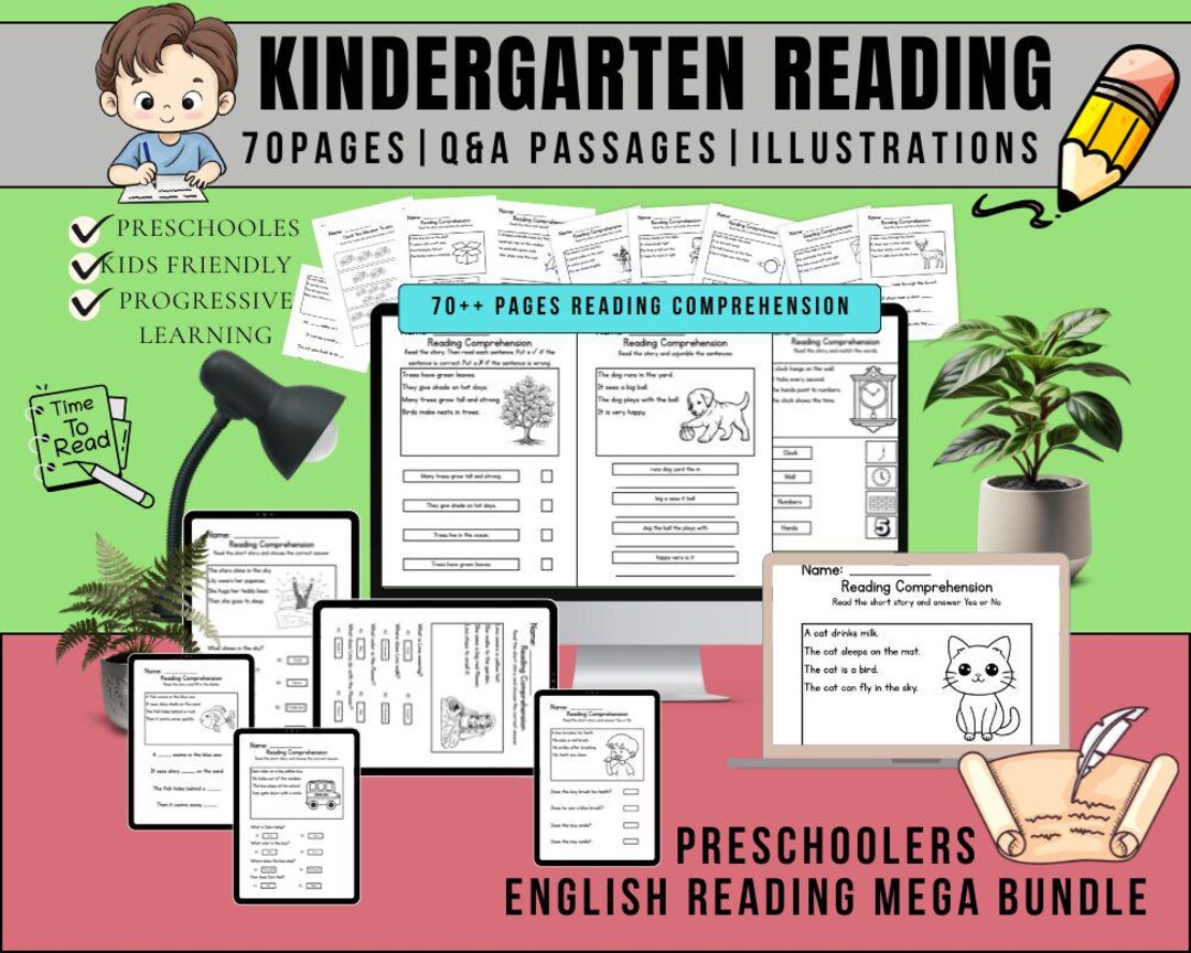 70pages Kindergarten Reading Comprehension Passages & Worksheets ...