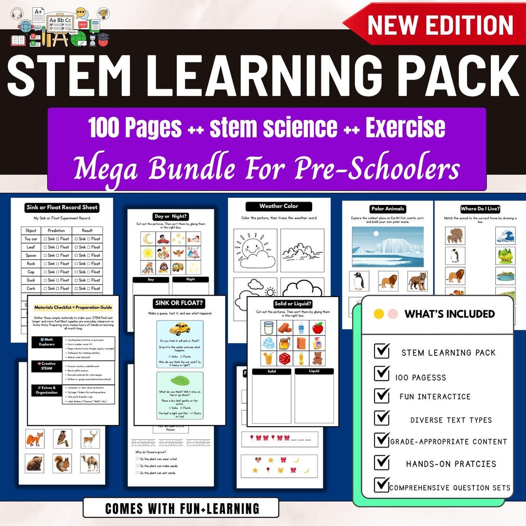 100 Pages STEM for Kid Education Bundle,preschool Early Elementary ...
