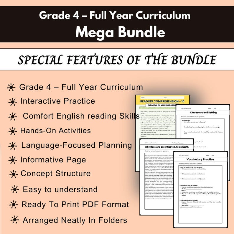 Grade 4 Reading Comprehension Worksheet Full Curriculum,printable ...