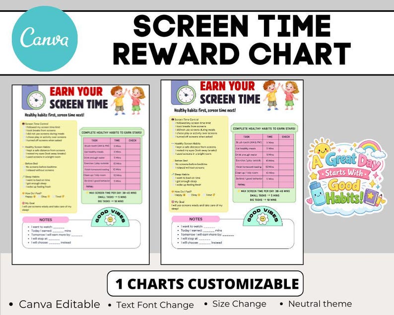 Earn Your Screen Time Chart Kids,screen Time Reward Chart Printable ...