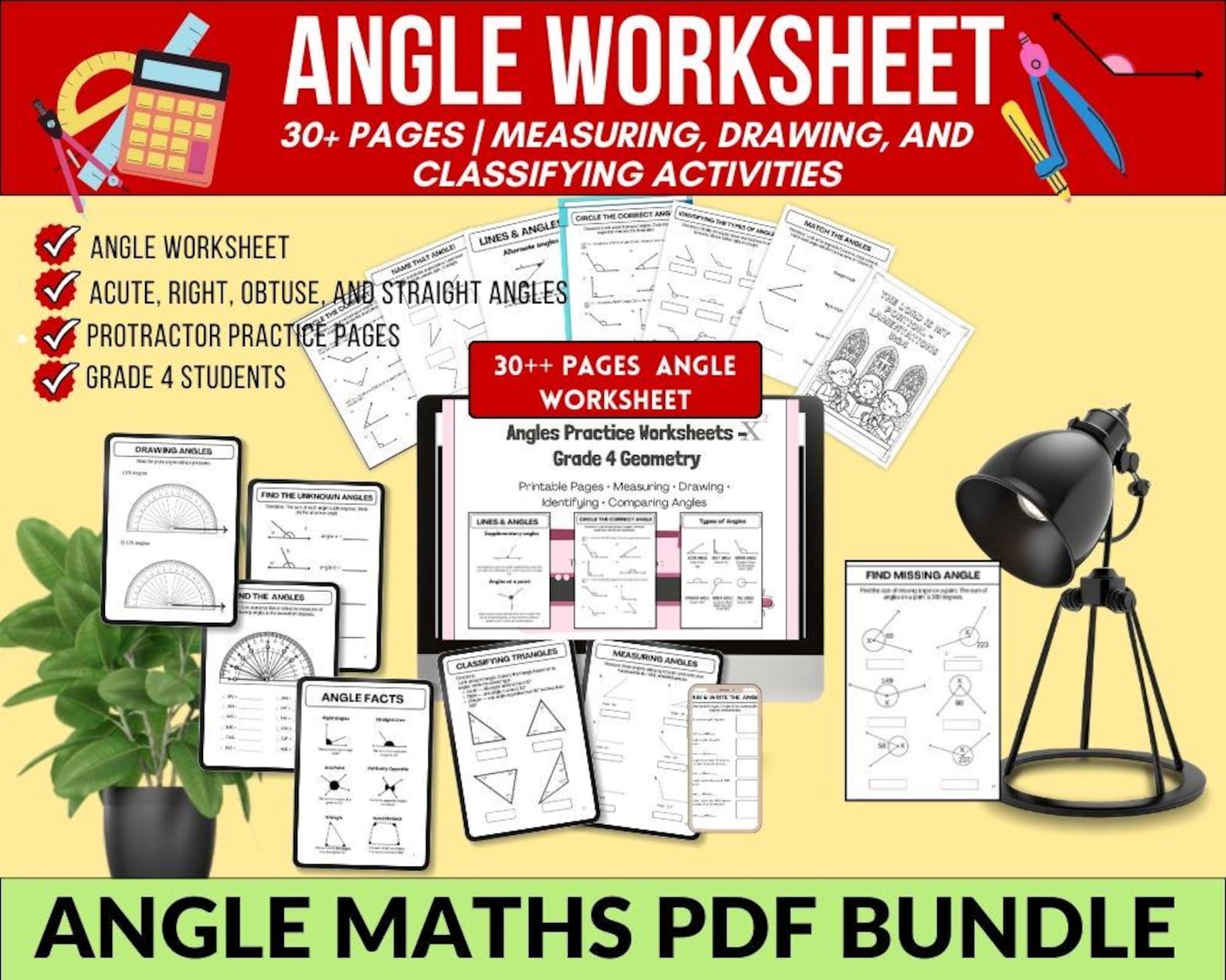 Angles Worksheet Grade 4 | Measuring Drawing Identifying Angles ...
