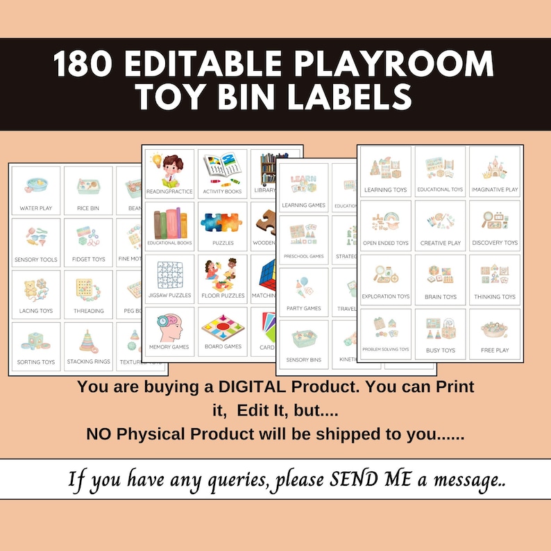 180 Canva Editable Toy Bin Label,playroom Organization Labels,kid ...