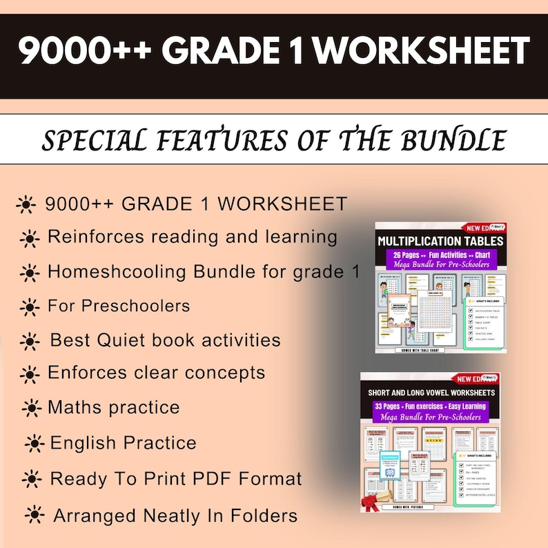 9000+ Pages Grade 1 Classroom Bundle Mega Worksheet Pack First Grade ...