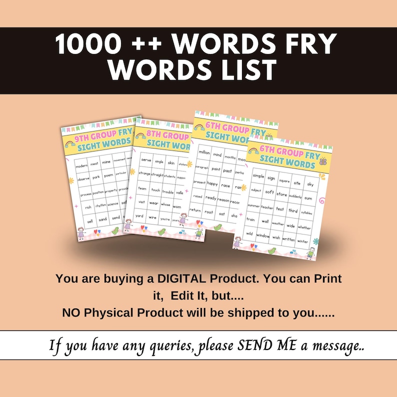 1000 Fry Word List Worksheets ,10 Groups High-frequency Sight Words ...