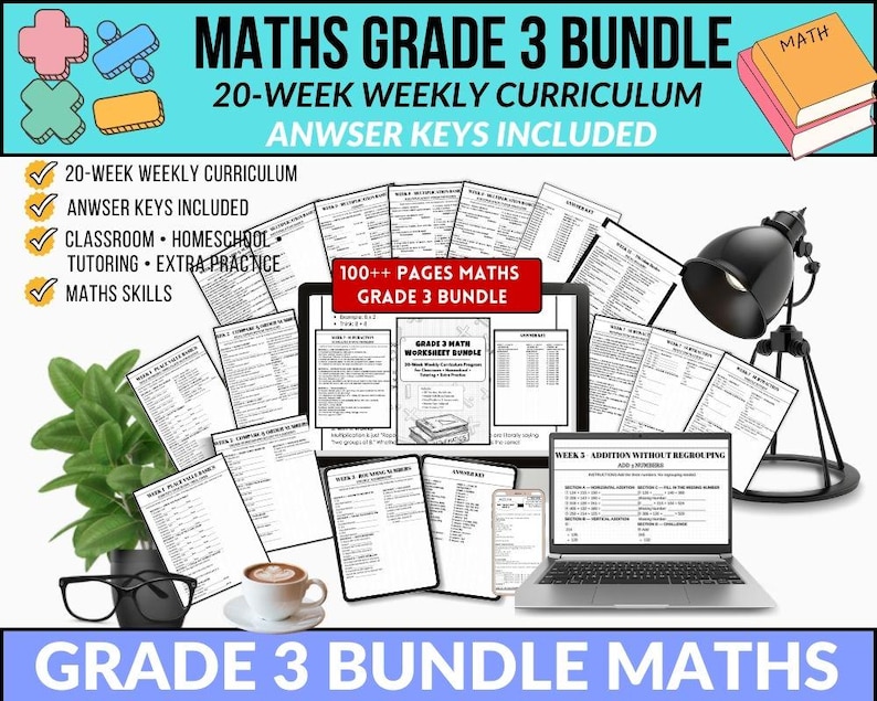 Grade 3 Maths Bundle Printable,3rd Grade Math Worksheets Pdf,no Prep ...