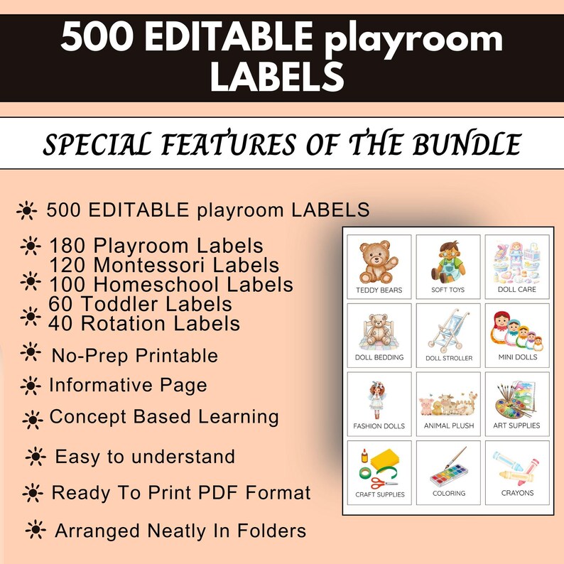 500 Editable Playroom Toy Bin Labels Canva Template,kid Storage Labels ...