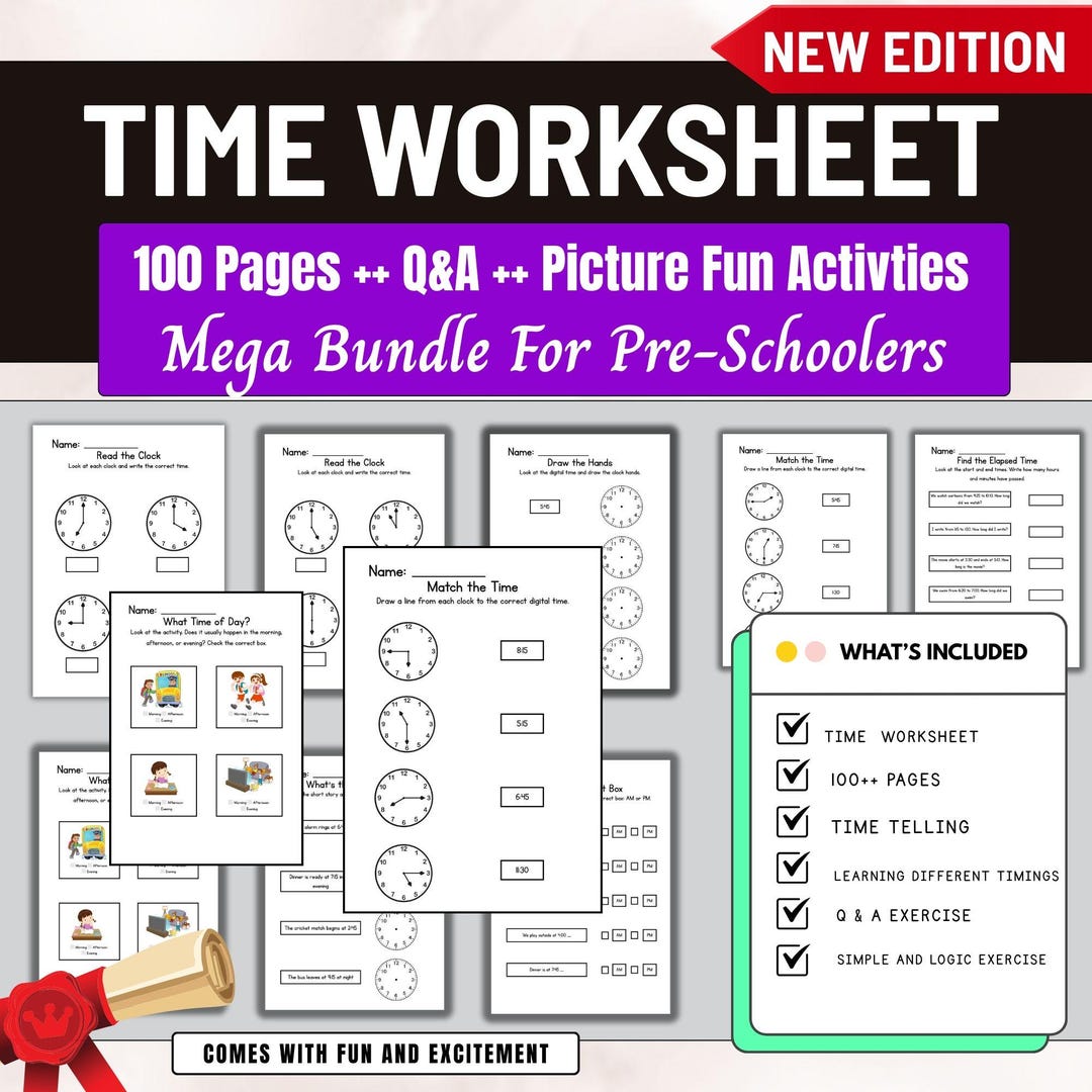 100pages Telling Time Worksheet, Kindergarten,reading Time,telling Time ...
