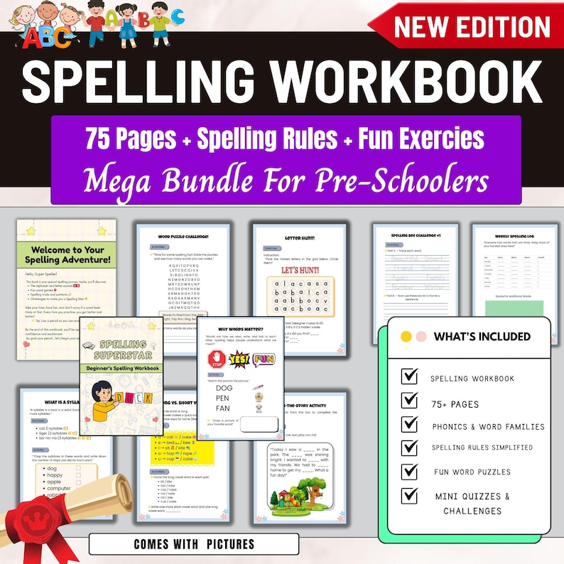 50+ Page Printable Spelling Workbook,phonic Worksheet,2nd Grade ...