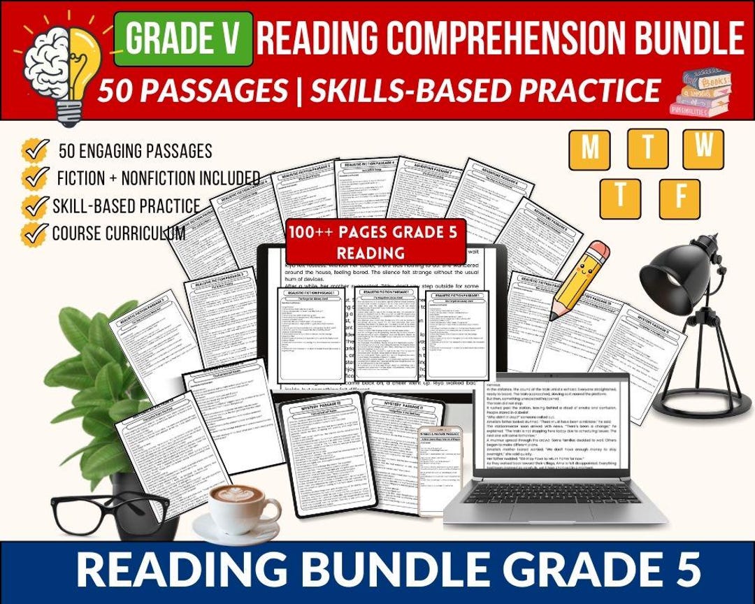 Grade 5 Reading Comprehension Worksheets Bundle,50 Passages Questions ...
