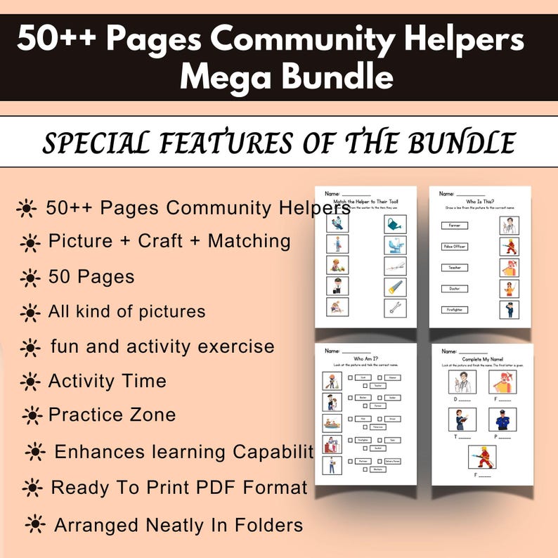 50 Pages Community Helpers Preschool Activity,job Occupation Busy Book ...