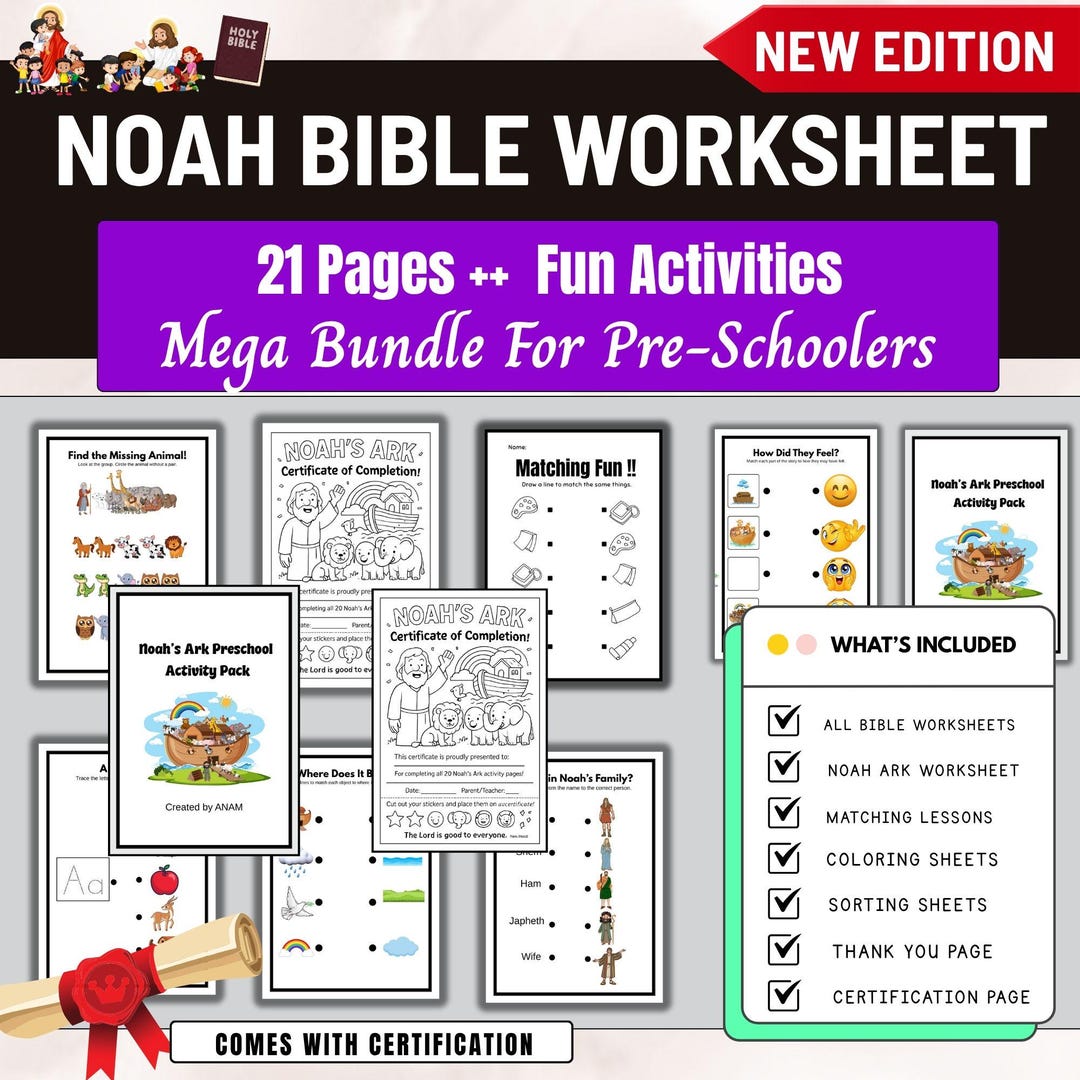 21+ Noah Ark Bible Worksheets,sunday School Education Activity,bible ...
