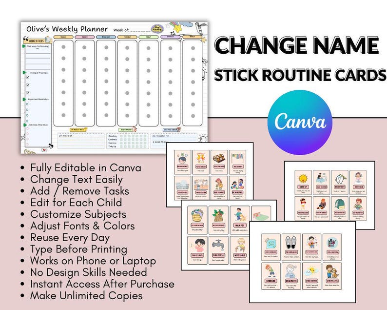 Editable Kids Routine Chart,editable Toddler Flip Chart 200 Routine ...