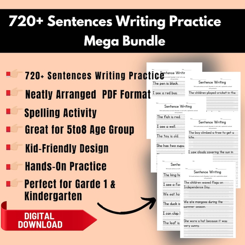 201 Printable Write the Sentence Worksheet,720 Sentence Writing ...