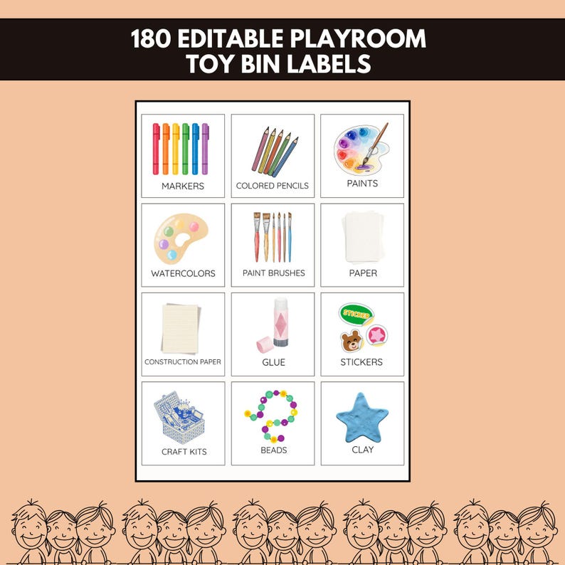 180 Canva Editable Toy Bin Label,playroom Organization Labels,kid ...