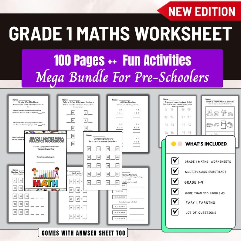 Math Worksheet 1st Grade,homeschool Math Print,math First Grade ...