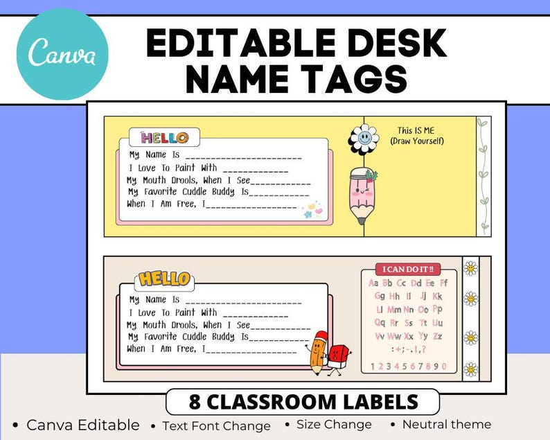 8 Editable Desk Name Tags for Students,printable Name Plates for ...