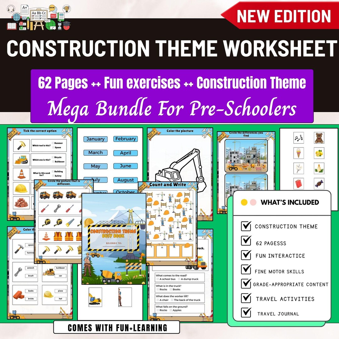 Construction Theme Worksheet for Preschool,printable Construction ...