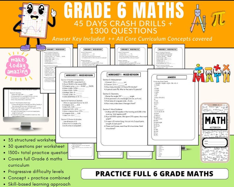 Complete Grade 6 Math System | Worksheets + Speed Drills + Revision ...