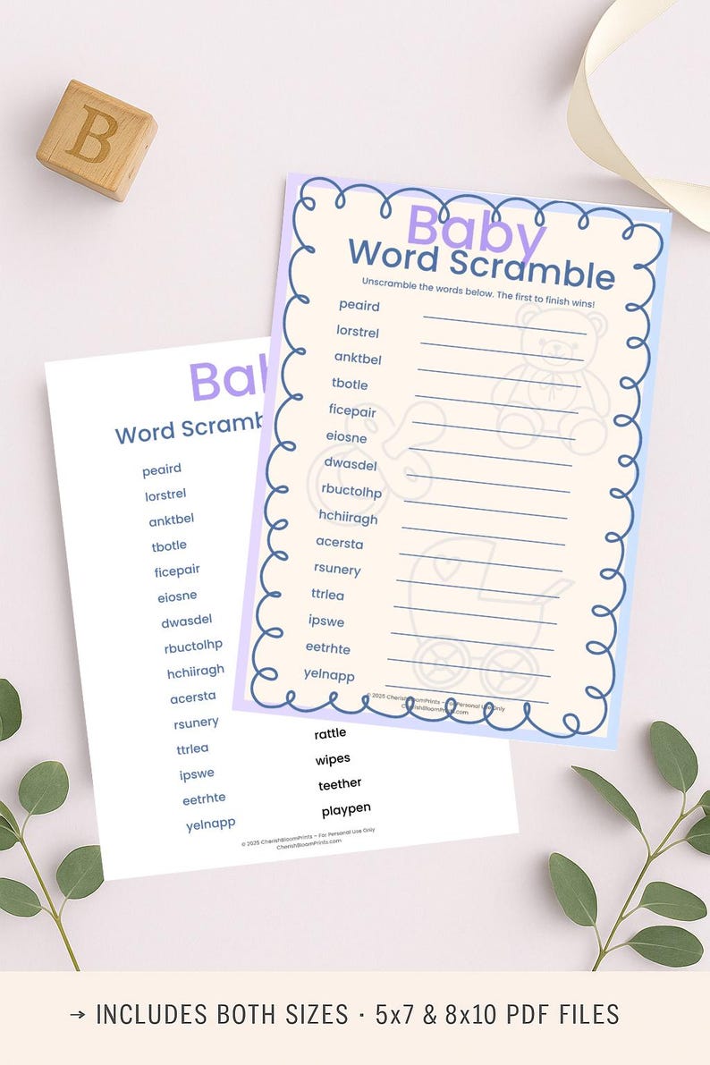 Baby Word Scramble Printable 5x7 and 8x10 With Answer Key, Instant ...
