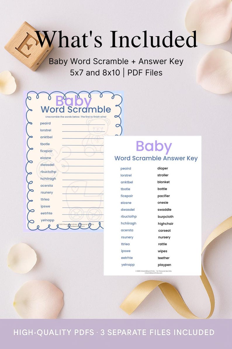 Baby Word Scramble Printable 5x7 and 8x10 With Answer Key, Instant ...