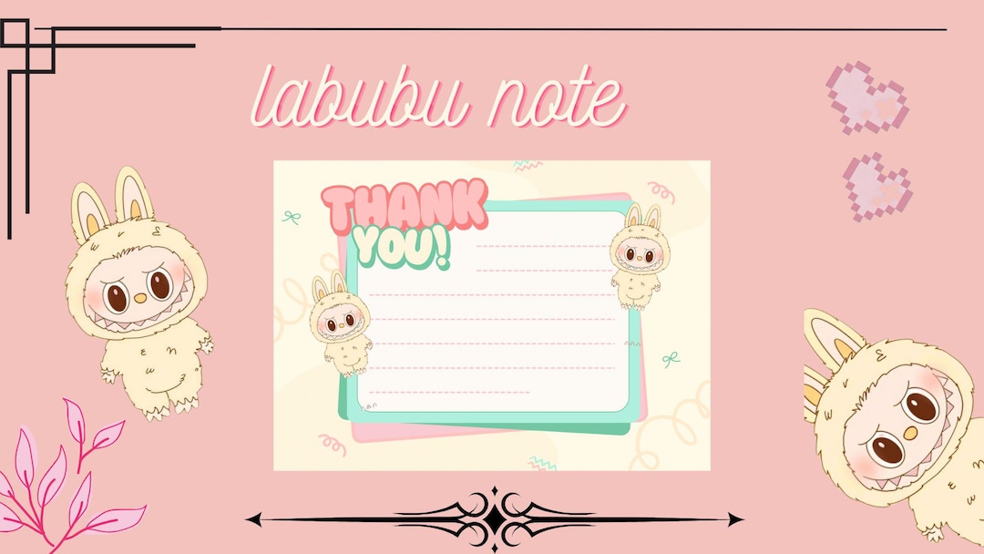Labubu Thank You Card | Printable Labubu Theme Thank You Note | Cute ...