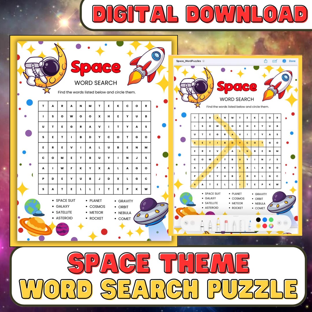 Space Theme Word Search Activity Sheet, Instant Download Puzzles, STEM ...