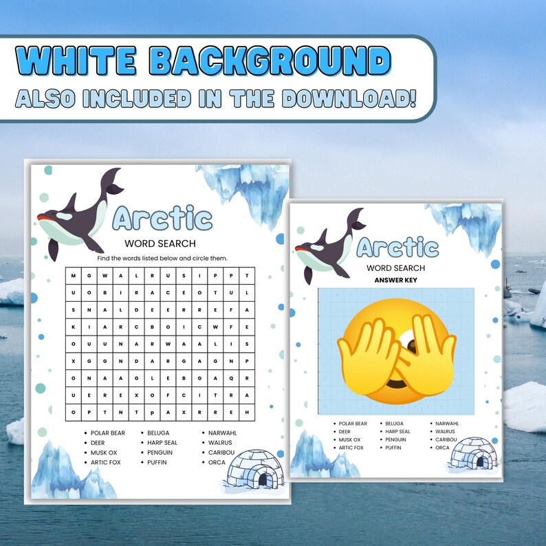Arctic Animals Word Search Puzzle: Kids Homeschool Printable (digital ...