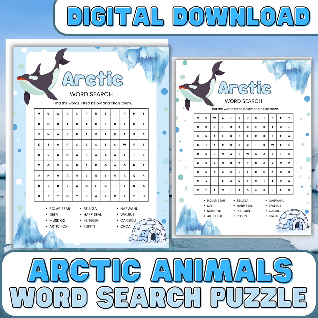 Arctic Animals Word Search Puzzle: Kids Homeschool Printable (digital ...