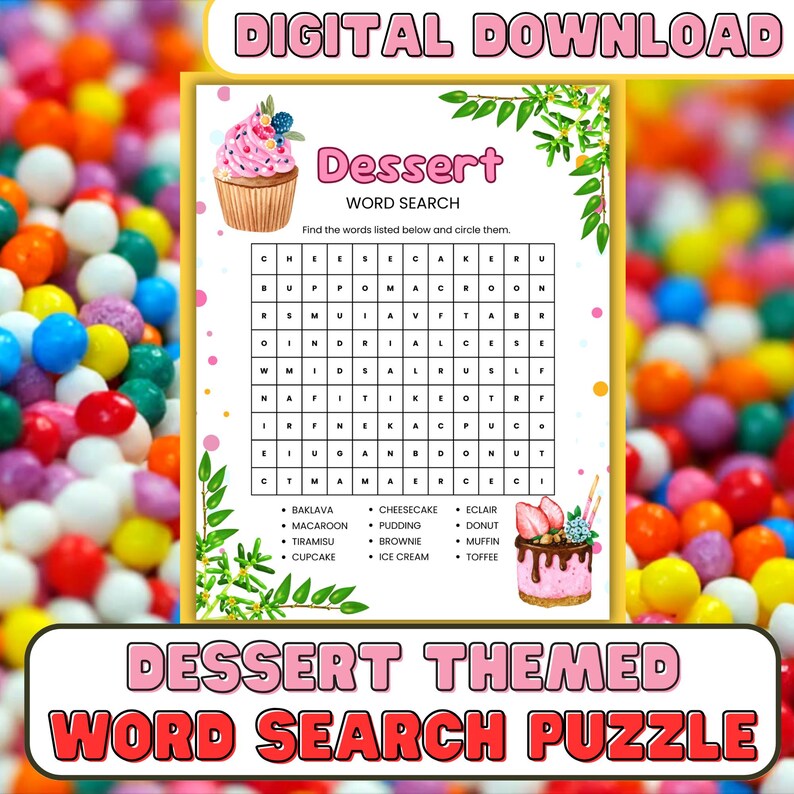 Dessert Vocabulary Word Search Puzzle: Back to School Activity (digital ...