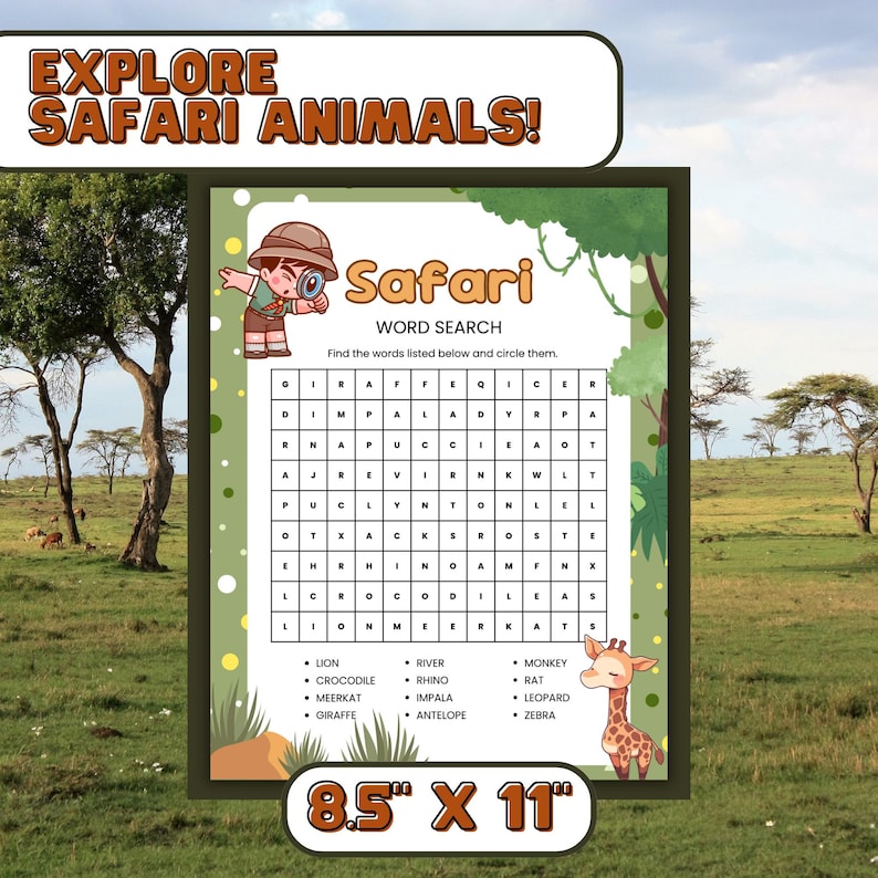 Safari Word Search Puzzle: Kids' Animal Discovery Activity (PDF ...
