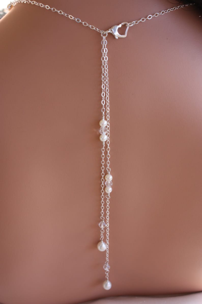 Pearl Backdrop Necklace, Sterling Silver Bridal Back Jewelry - Etsy
