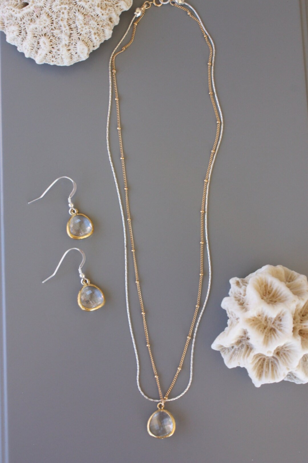 Simple Pendant Necklace Mixed Metal Gold and Silver Chain, Cubic ...