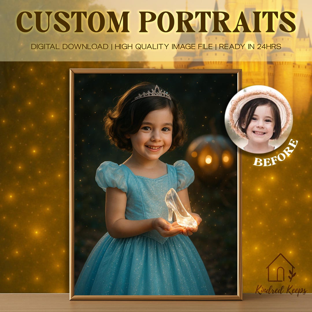 Personalized Cinderella Princess Portrait, Custom Fairytale Art ...