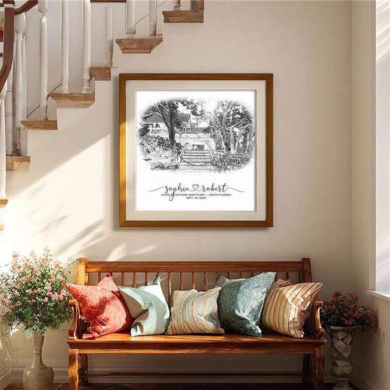 Custom Wedding Venue Sketch: Personalized Couple's Names & Date Art - Etsy