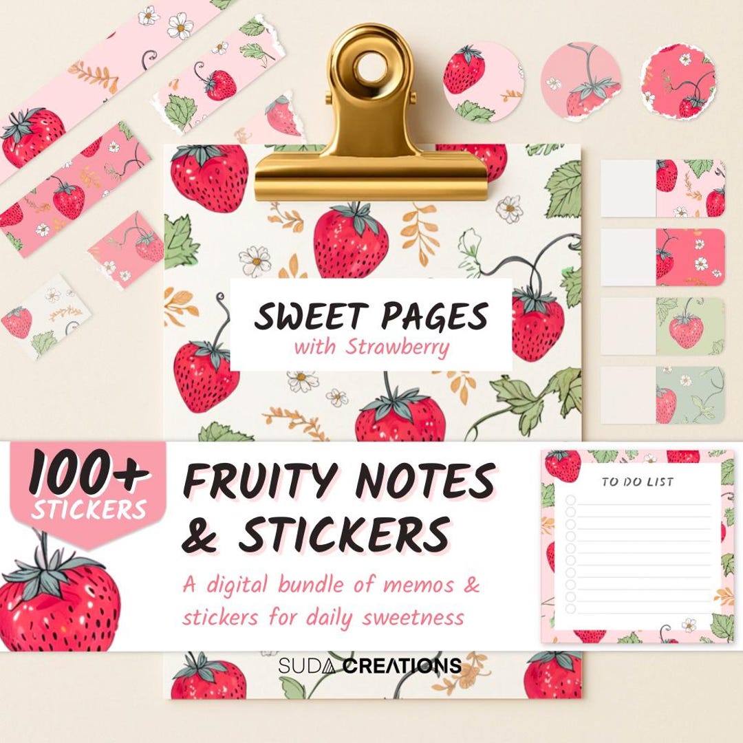 Strawberry Planner Bundle , Stickers & Memo Pads, Goodnotes Hyperlinked ...