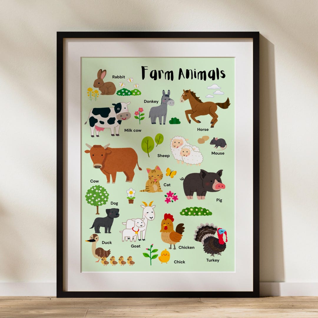 Farm Animals Nursery Print: Educational Farm Animal Poster (digital ...