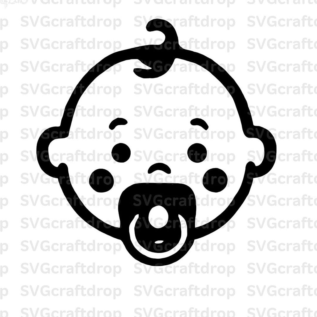 Baby Face SVG With Pacifier | Newborn Line Art Clipart PNG JPG | Cute ...