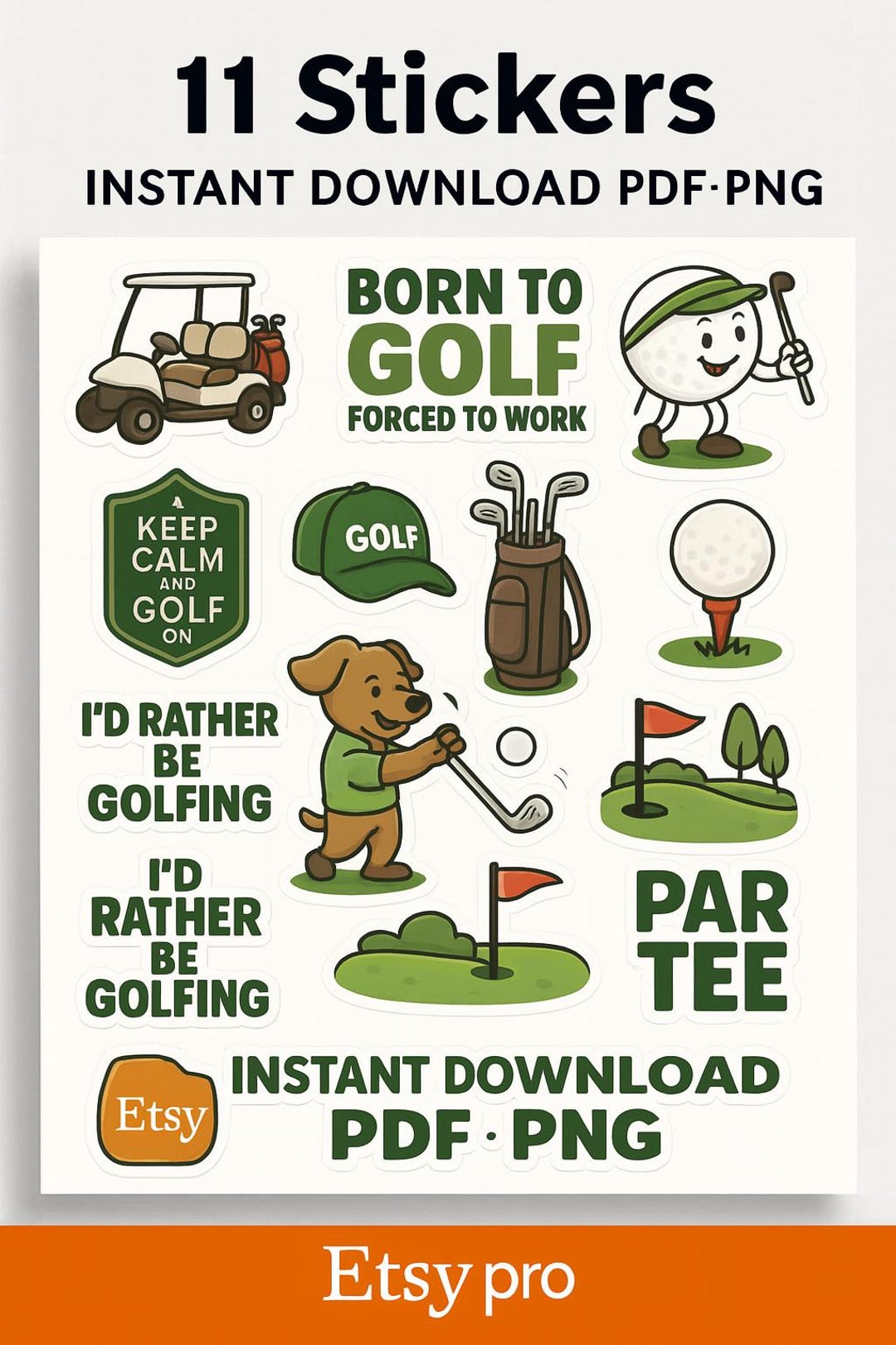 Funny Golf Stickers: Golf Cart Clipart Bundle (PNG, PDF Digital ...