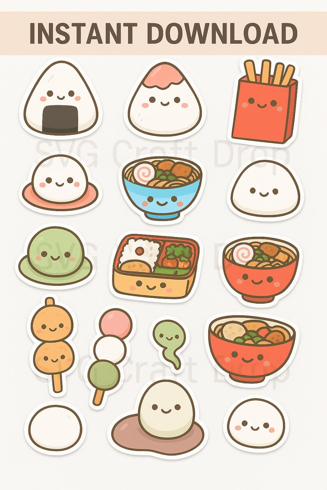 Kawaii Japanese Snacks Sticker Sheet – Onigiri, Ramen, Mochi, Dango ...