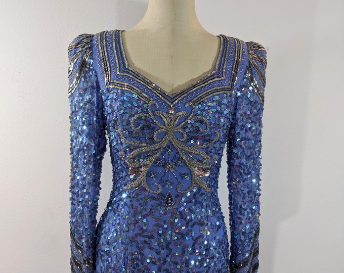 Elegant Winter Ice Queen Blue & Silver Frosted Sequin Evening - Etsy