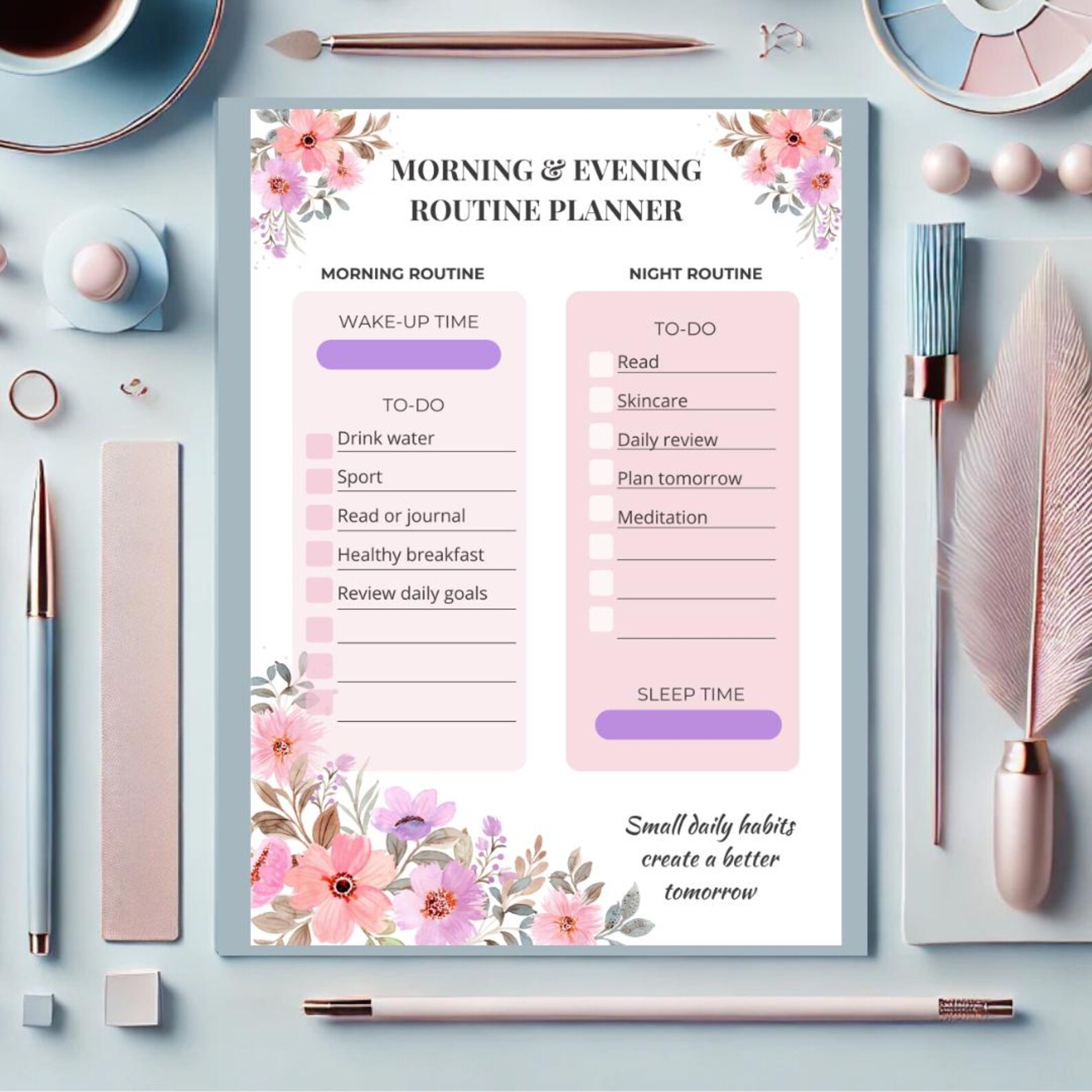 Morning & Night Routine Planner | Floral Watercolor Habit Tracker | PDF ...