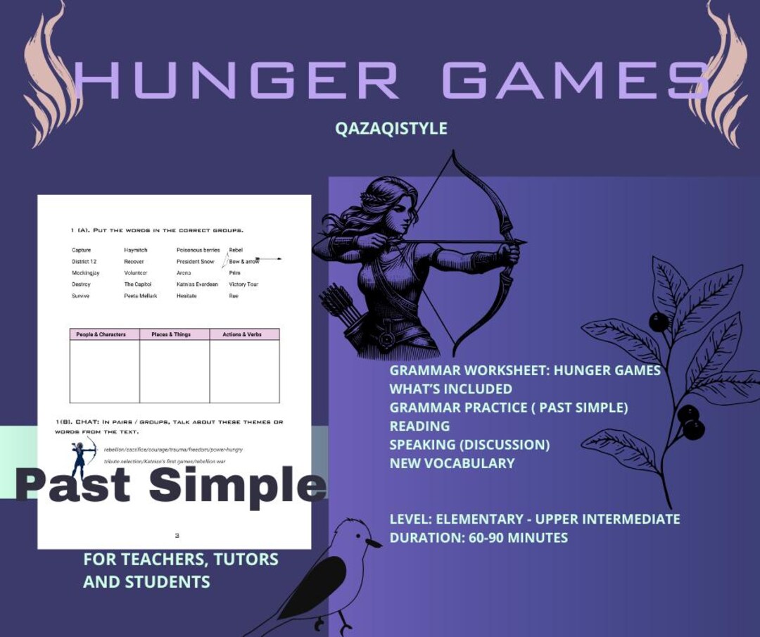 ESL Grammar Worksheet Past Simple, Hunger Games - Etsy