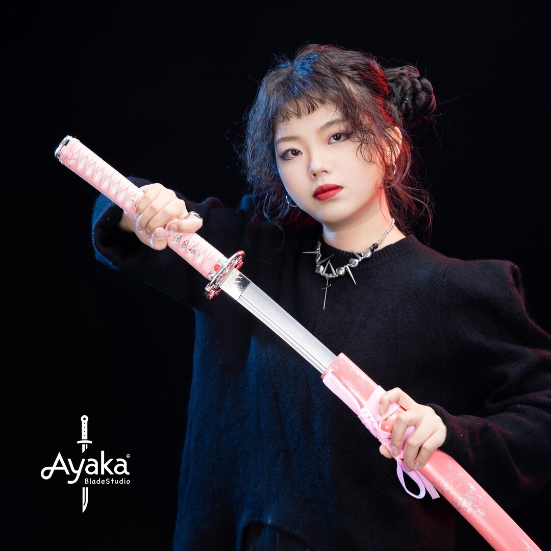 Handcrafted Pink Japanese Katana, Decorative Sakura Themed Sword ...