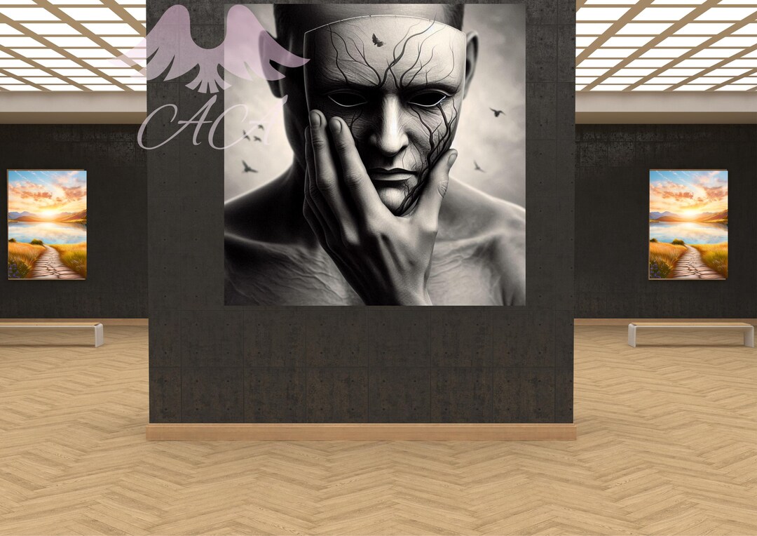 Dark Abstract Mask Portrait Art Print: Symbolic Identity, Surrealist ...
