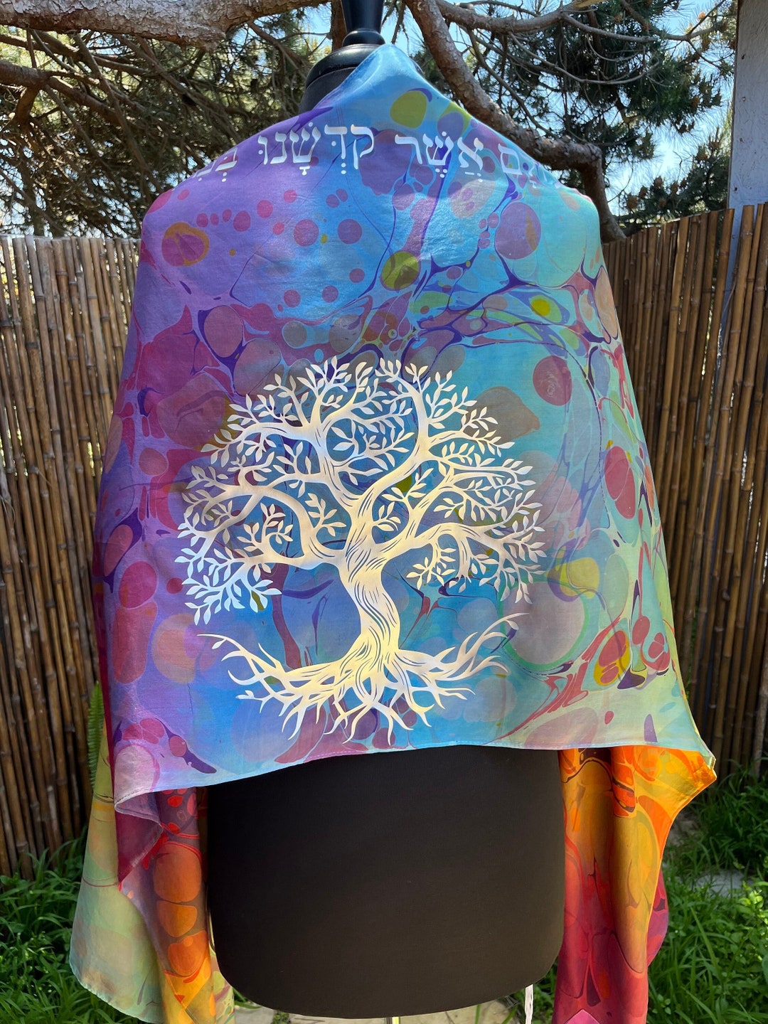 Rainbow Silk Tallit Tree of Life Custom Hand-made, One-of-a-kind ...