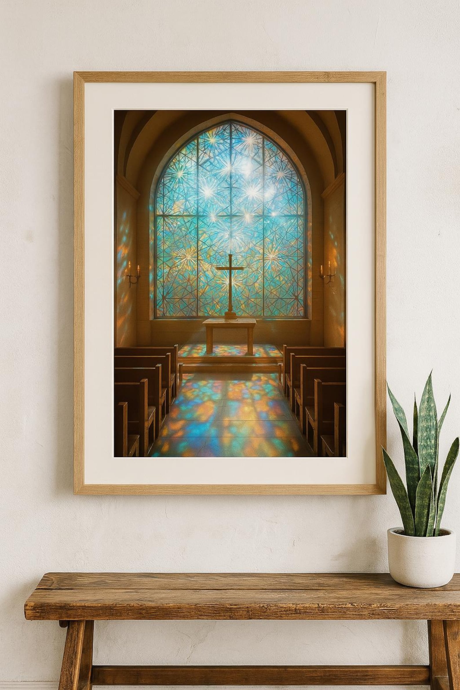 Stained Glass Church, Art Print, Divine Light Christian Cross, Digital ...