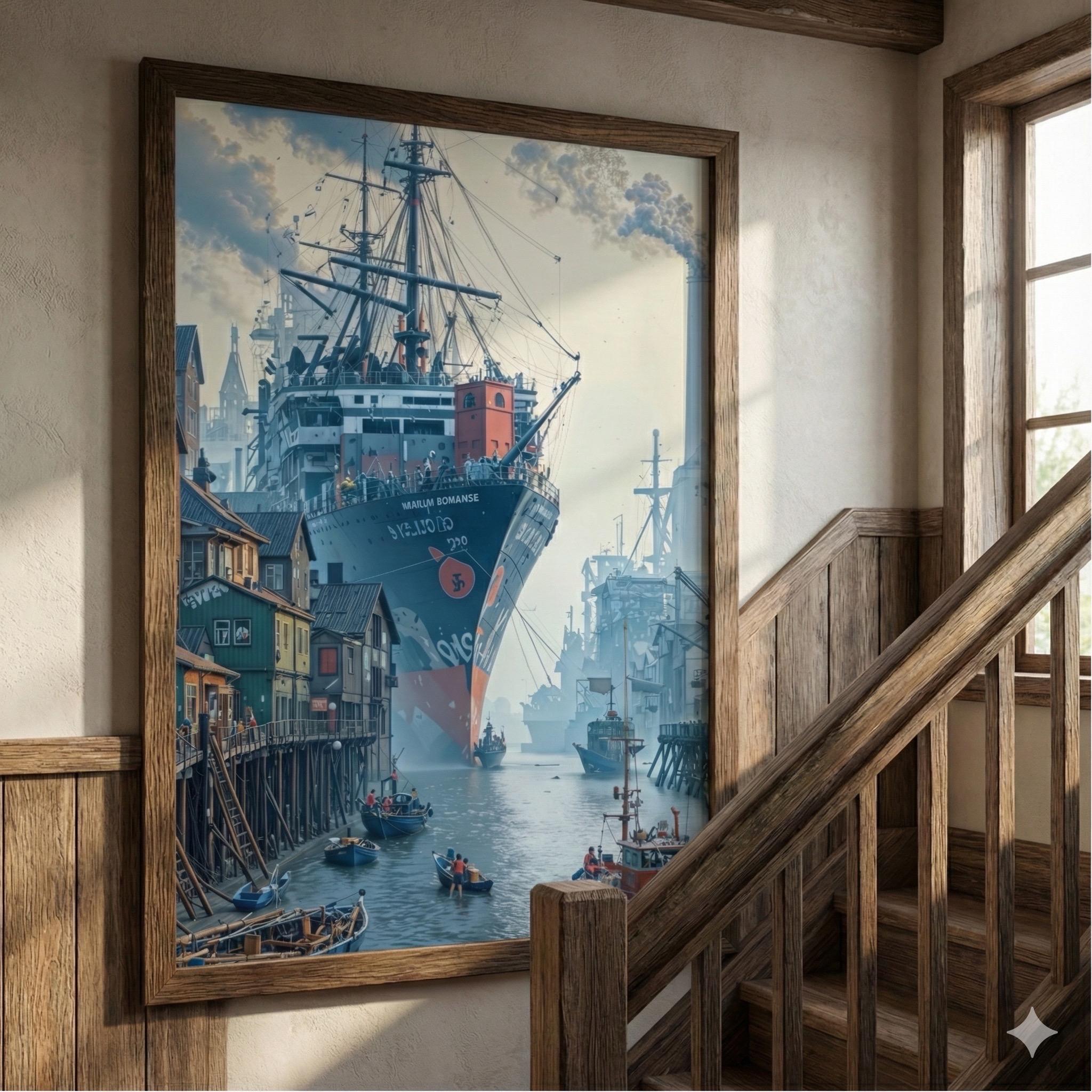 Steampunk Harbor Painting: Leviathan Waterway, Industrial Cityscape ...