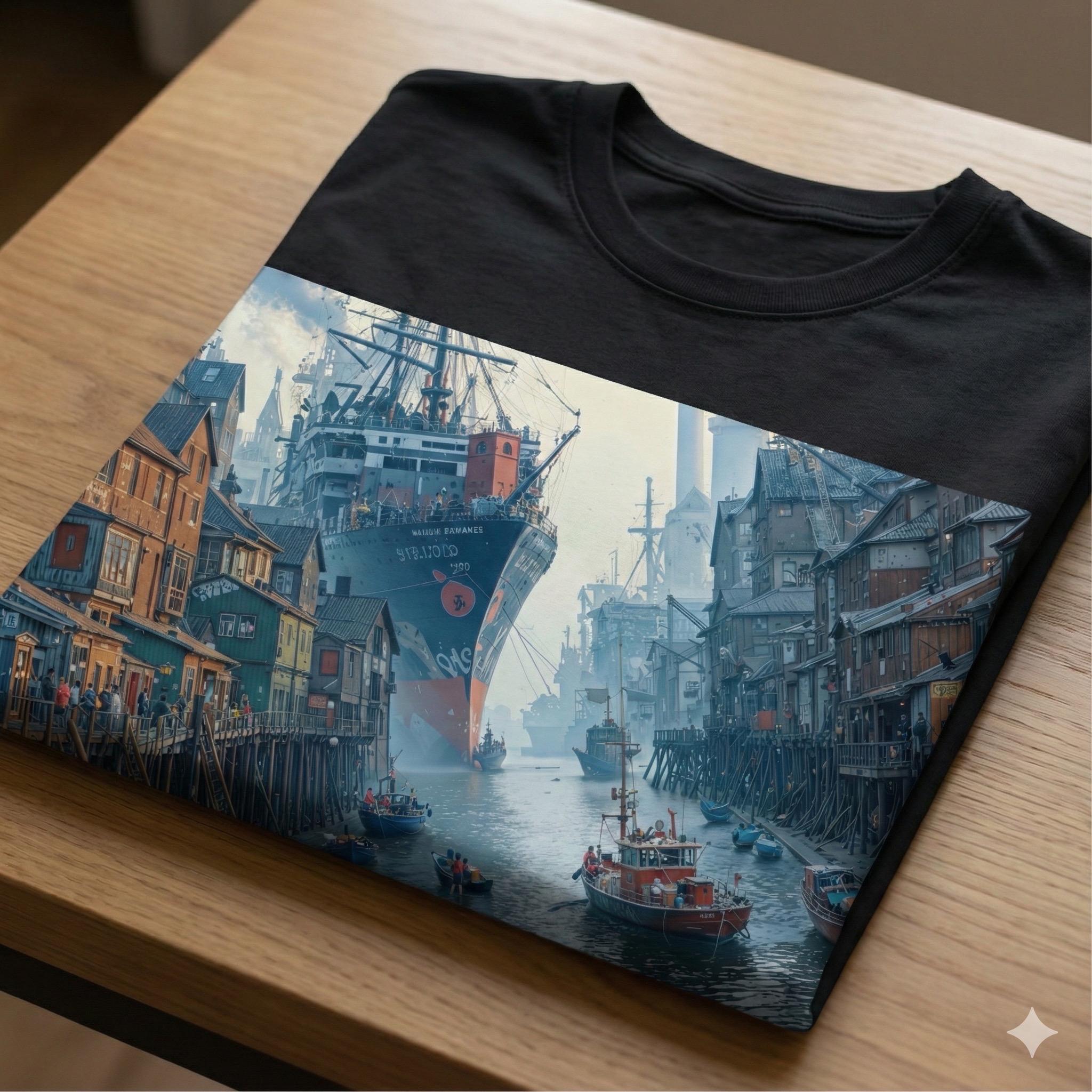 Steampunk Harbor Painting: Leviathan Waterway, Industrial Cityscape ...